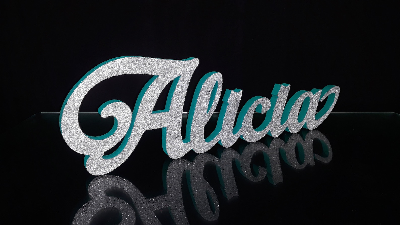 Turquoise color custom name 3D Alicia silver glittersweet | Etsy