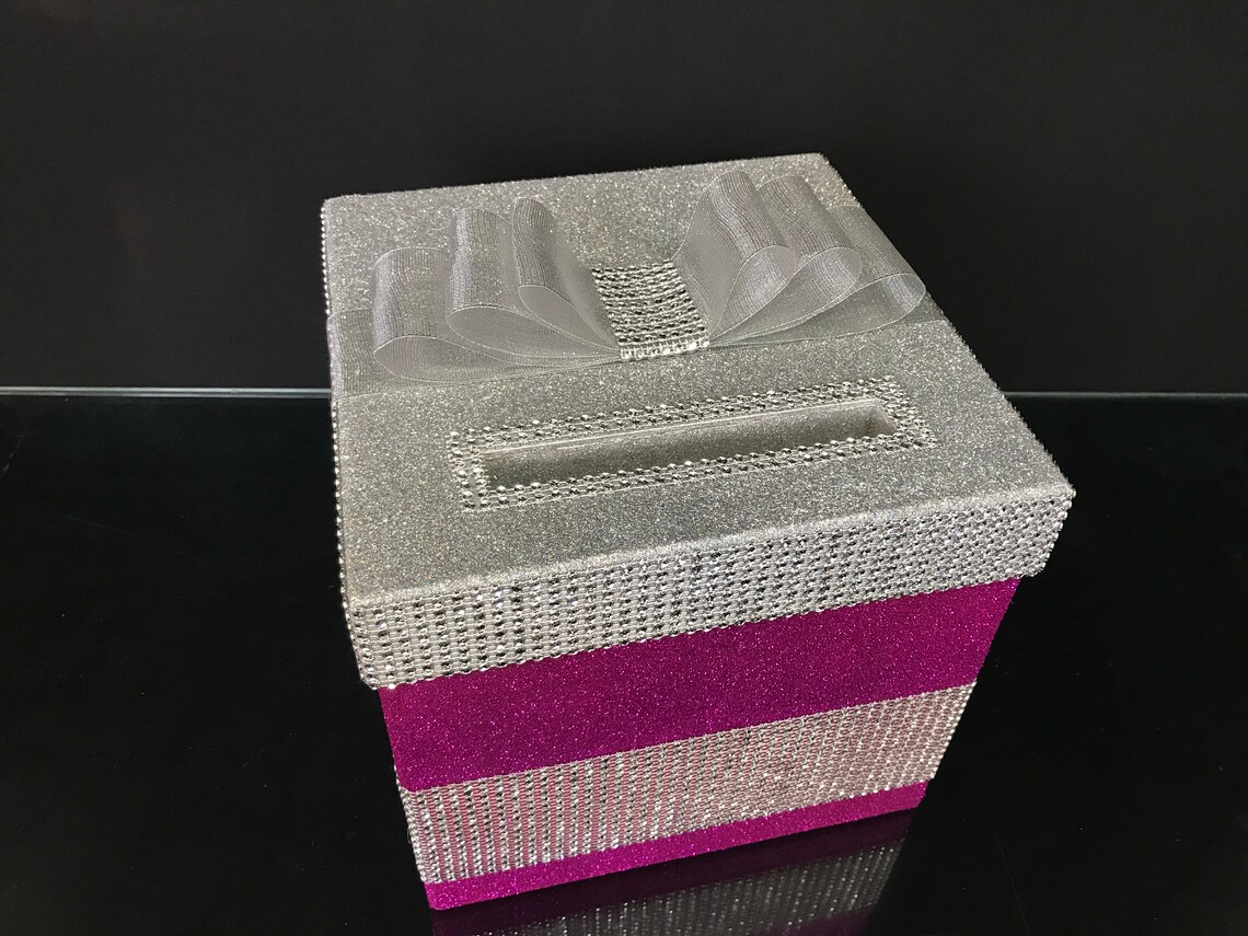 HOT Pink Square Card Box Glitter and Bling for Sweet 16 - Etsy