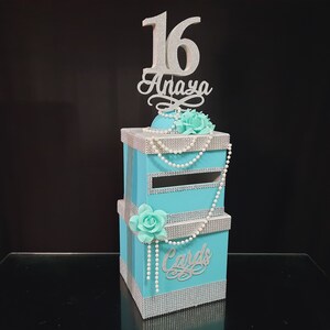 Turquoise Color Card Box With Rose, Turquoise Theme Cardbox, Cardbox ...