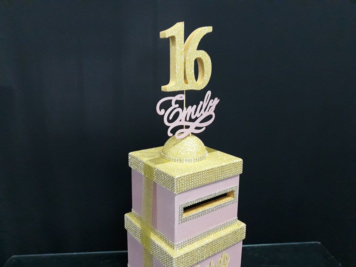 A Two-tier Card Box Rose Gold a Two-story Cardboxbox for | Etsy