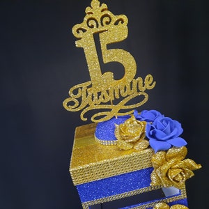 Card Box Royal Blue and Gold Roses, Two-story Cardbox, Box for Cards ...