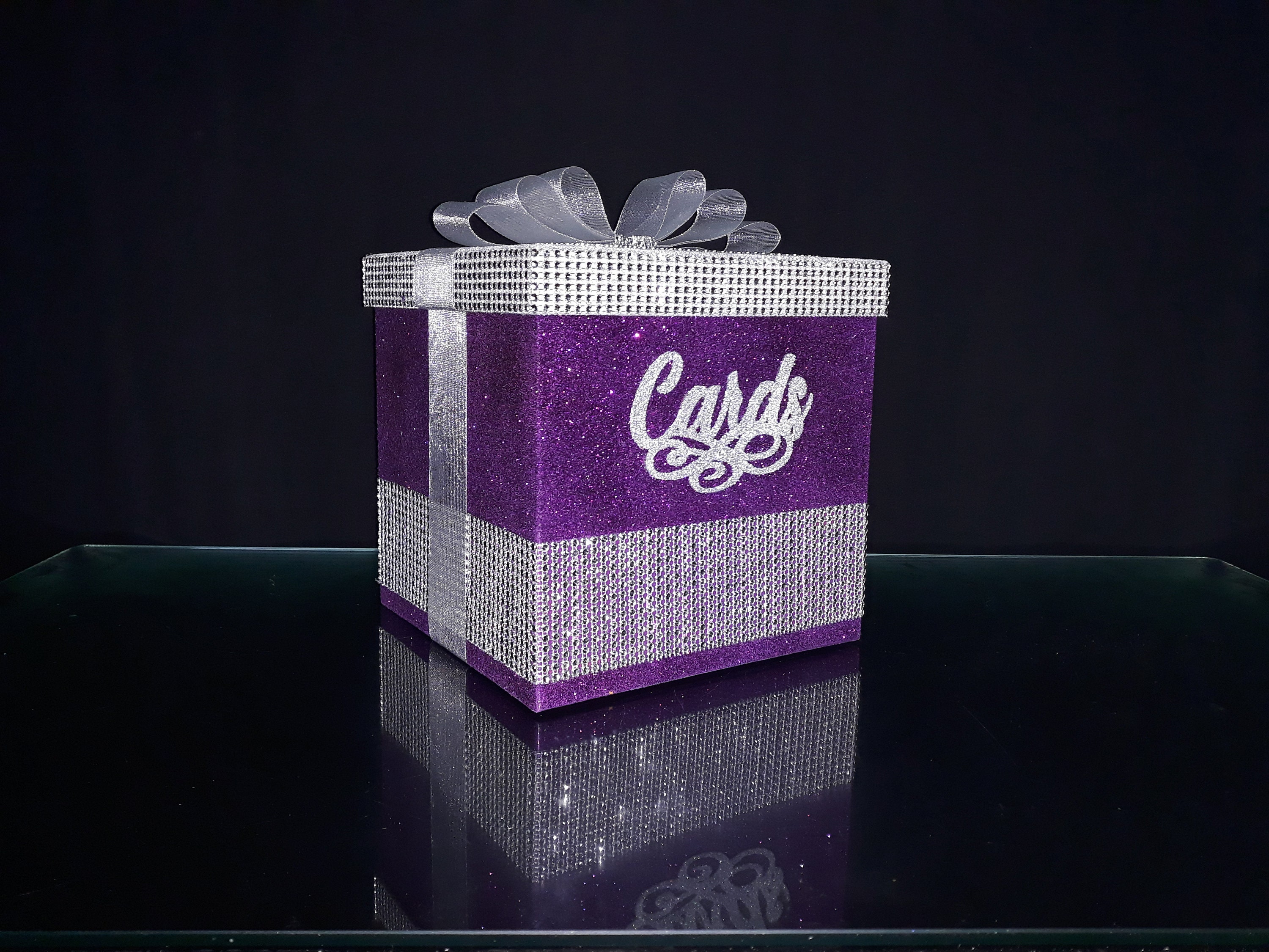 Purple Square Card Box Glitter and Bling for Sweet 16 | Etsy