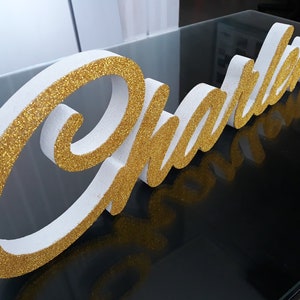 White Color Custom Name 3D Charlene Gold Glitter,foam Letters Name Age ...