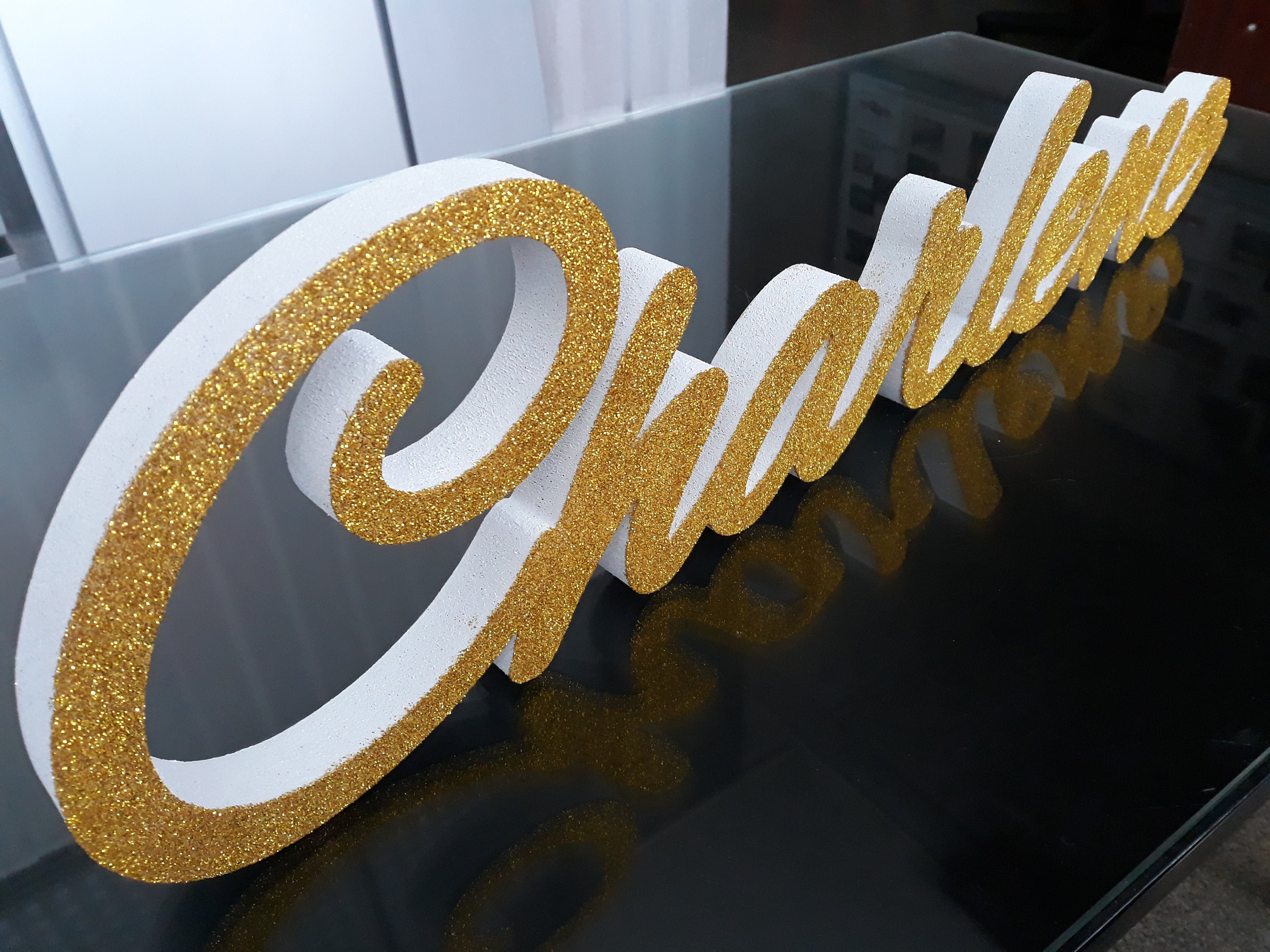 White Color Custom Name 3D Charlene Gold Glitterfoam Letters - Etsy