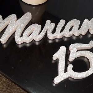 Sweet 15, Sweet 16, Name Sign in Board, Custom Name Silver Glitter ...