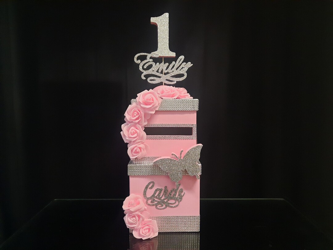 Cardbox Baby Girl One Birthday,pink Cards Butterflies and Roses, First ...