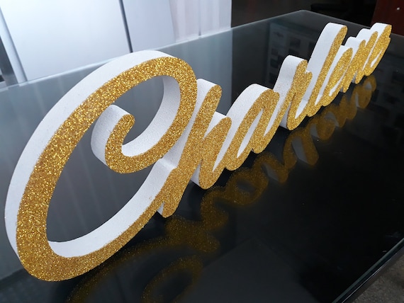 White Color Custom Name 3D Charlene Gold Glitterfoam Letters - Etsy