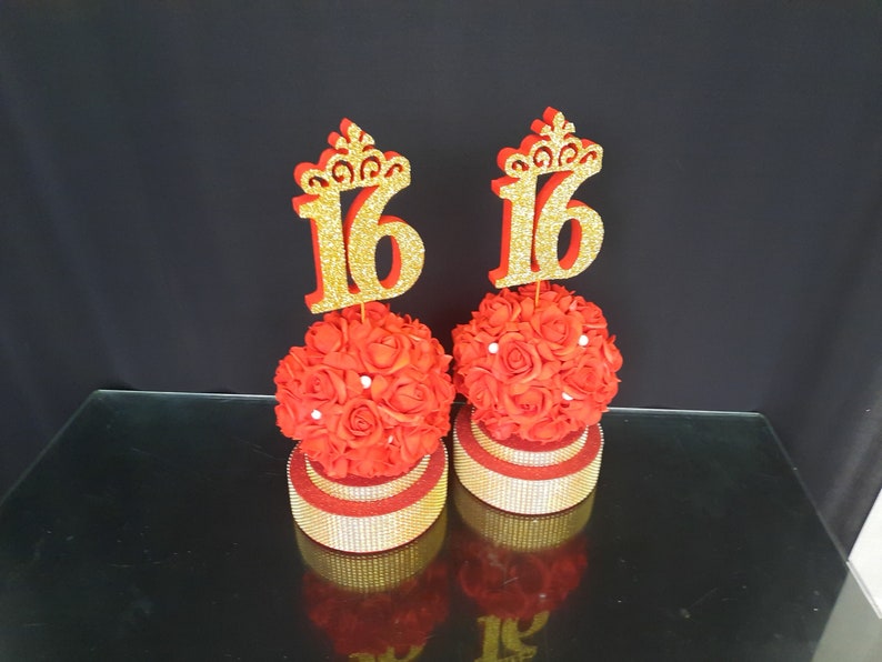 Centerpiece Ball of Red Roses on Stand Sweet 16central - Etsy
