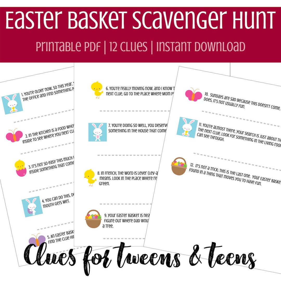 Printable Easter Basket Scavenger Hunt for Tweens & Teens | Easter ...