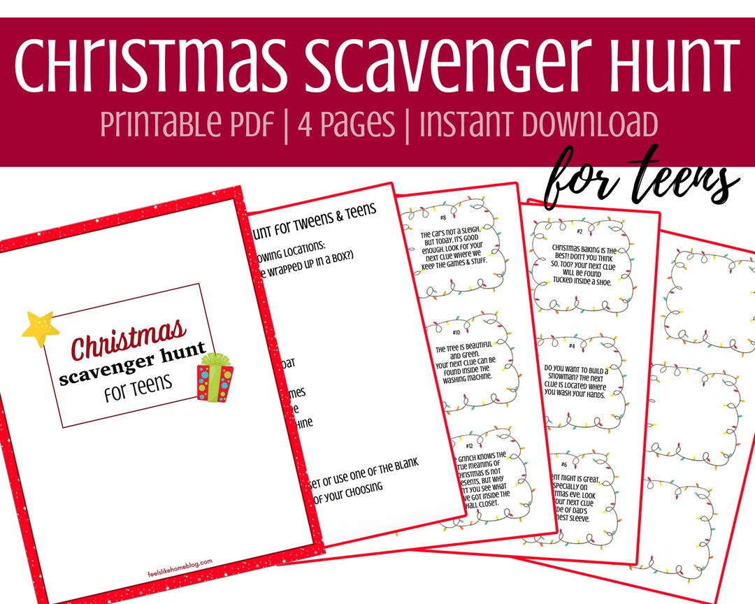 Printable Christmas Scavenger Hunt for Tweens & Teens Holiday Treasure ...