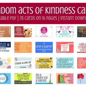 Printable Random Acts of Kindness Cards for Kids RAOK Pay It Forward ...