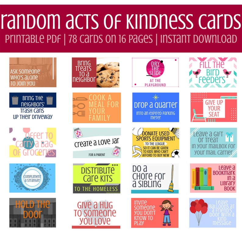 Printable Random Acts of Kindness Cards for Kids | RAOK | Pay It ...