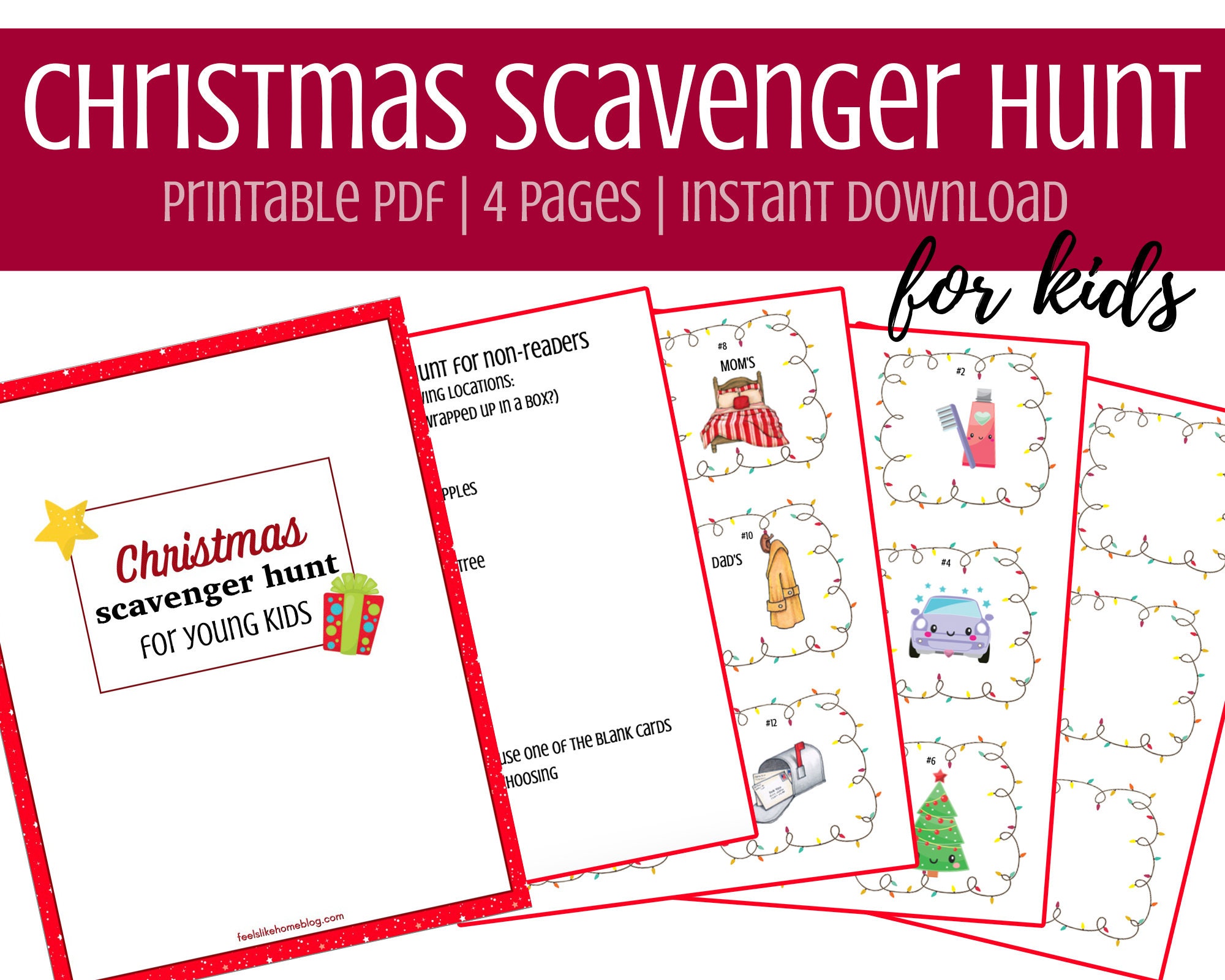 Printable Christmas Scavenger Hunt for Young Kids Holiday Treasure Hunt ...