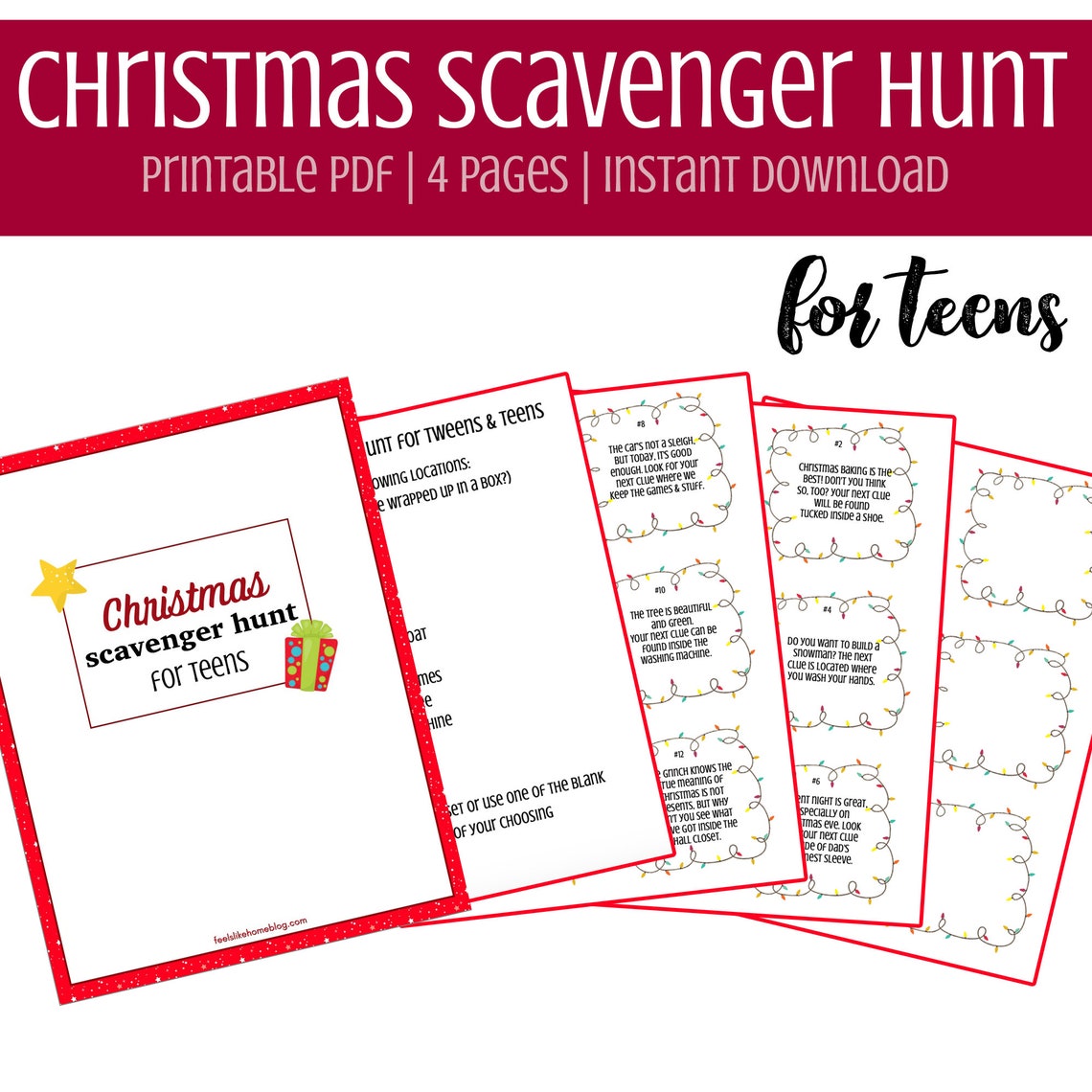 Printable Christmas Scavenger Hunt for Tweens & Teens | Holiday ...