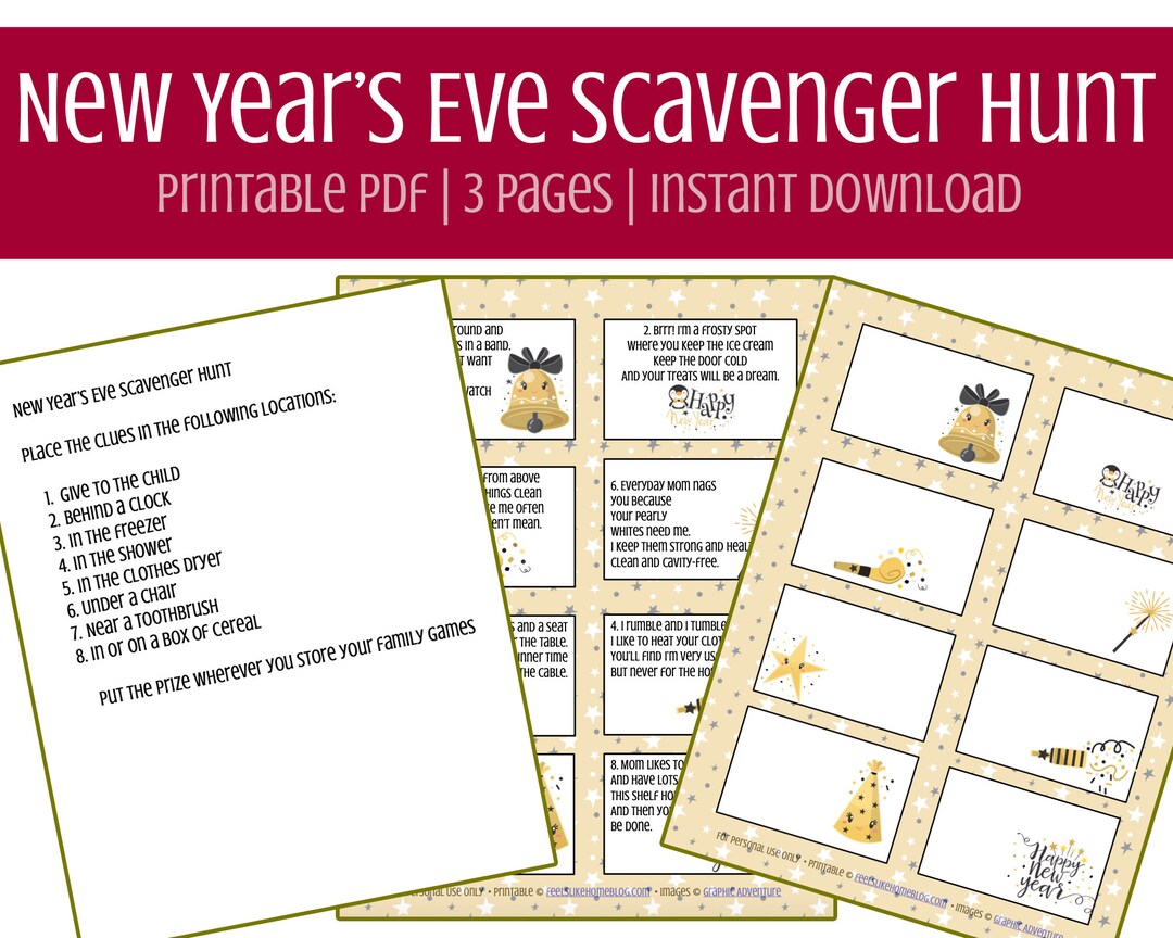 Printable New Year's Eve Scavenger Hunt NYE Treasure Hunt Printable ...