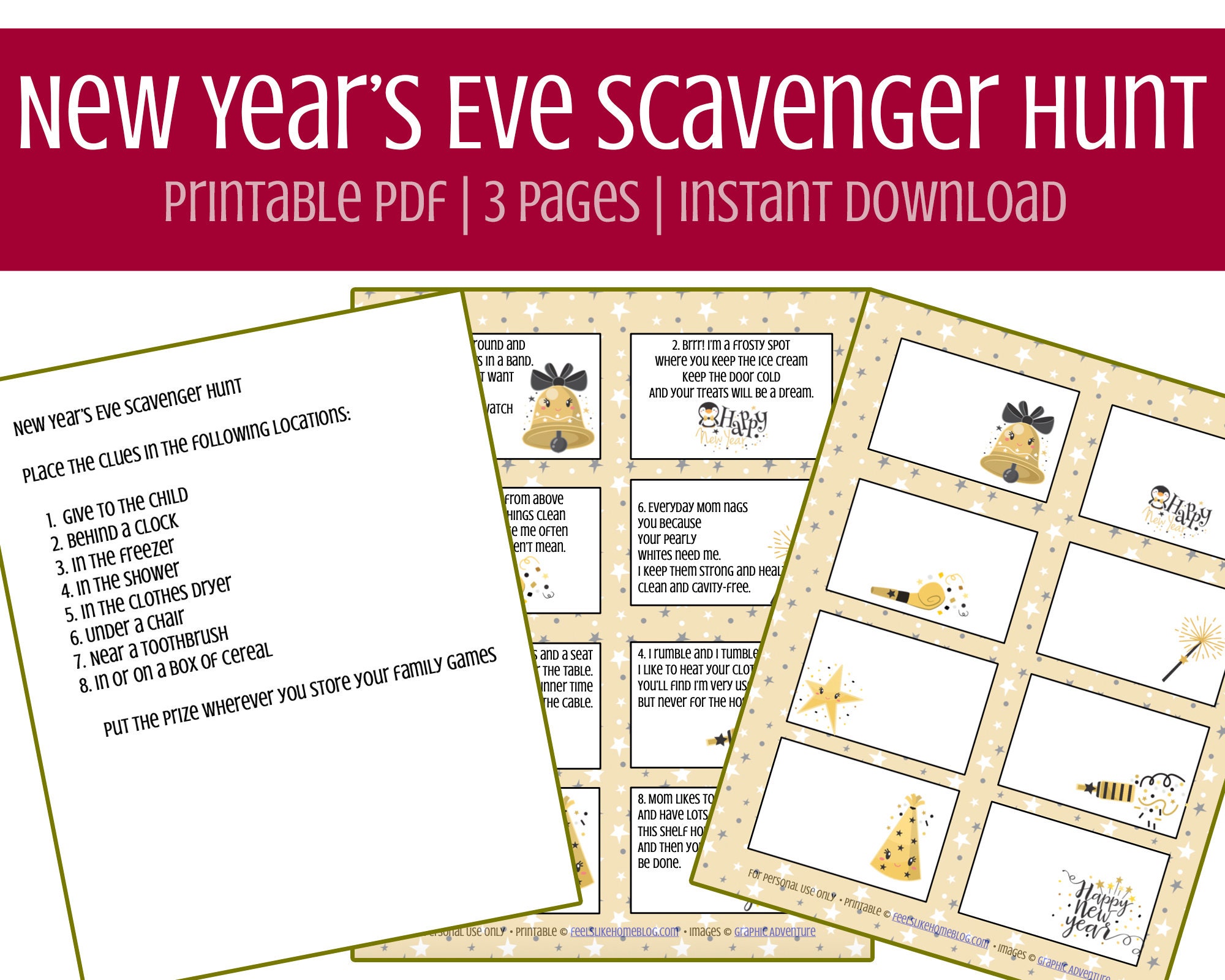 Printable New Year's Eve Scavenger Hunt NYE Treasure Hunt Printable ...
