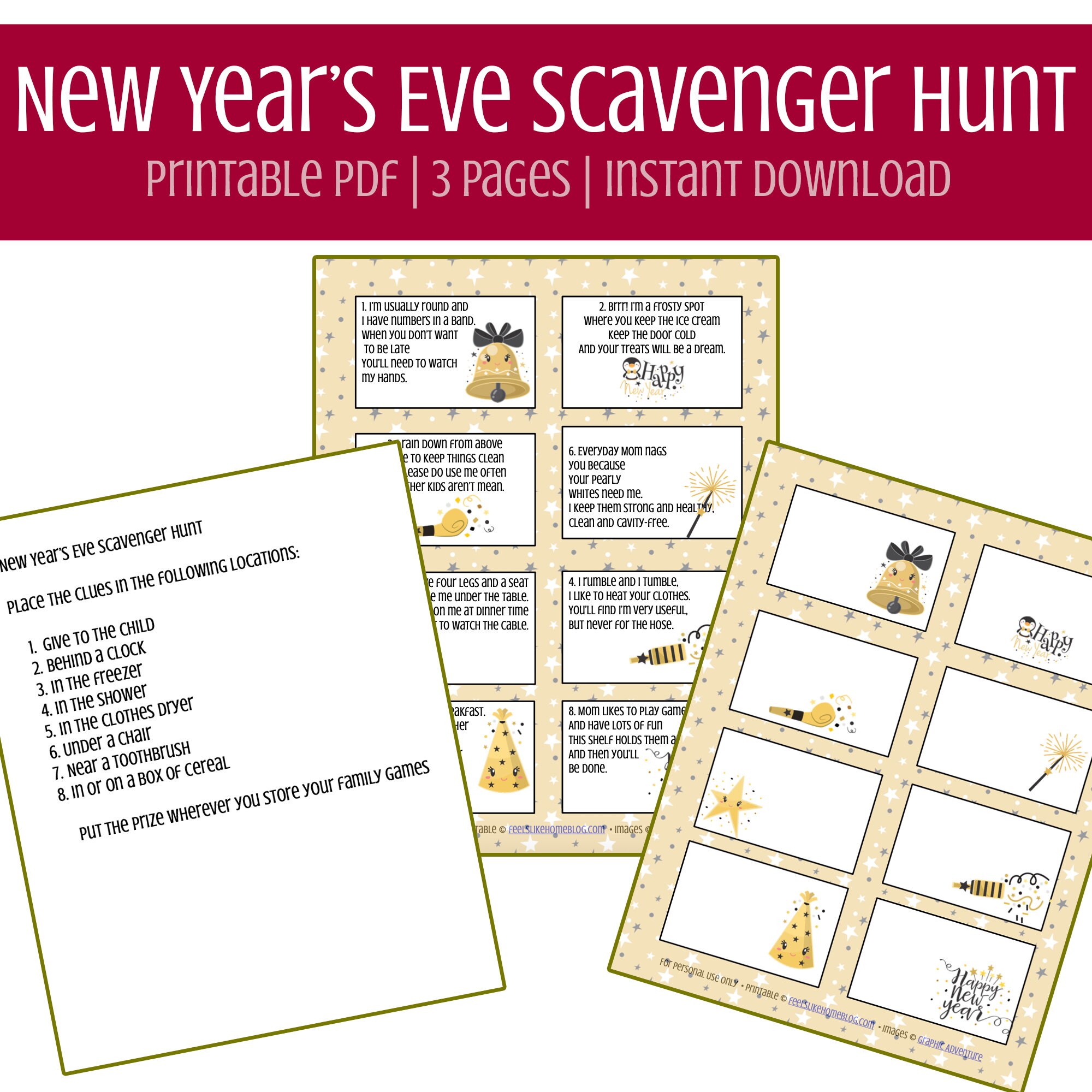 Printable New Year's Eve Scavenger Hunt | NYE Treasure Hunt | Printable ...