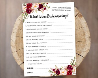 What is the Bride Wearing, Printable Bridal Shower Game, Instant ...