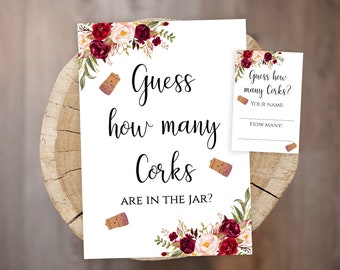 Guess How Many Corks Wine Bridal Shower Game Are in the Jar Wine ...