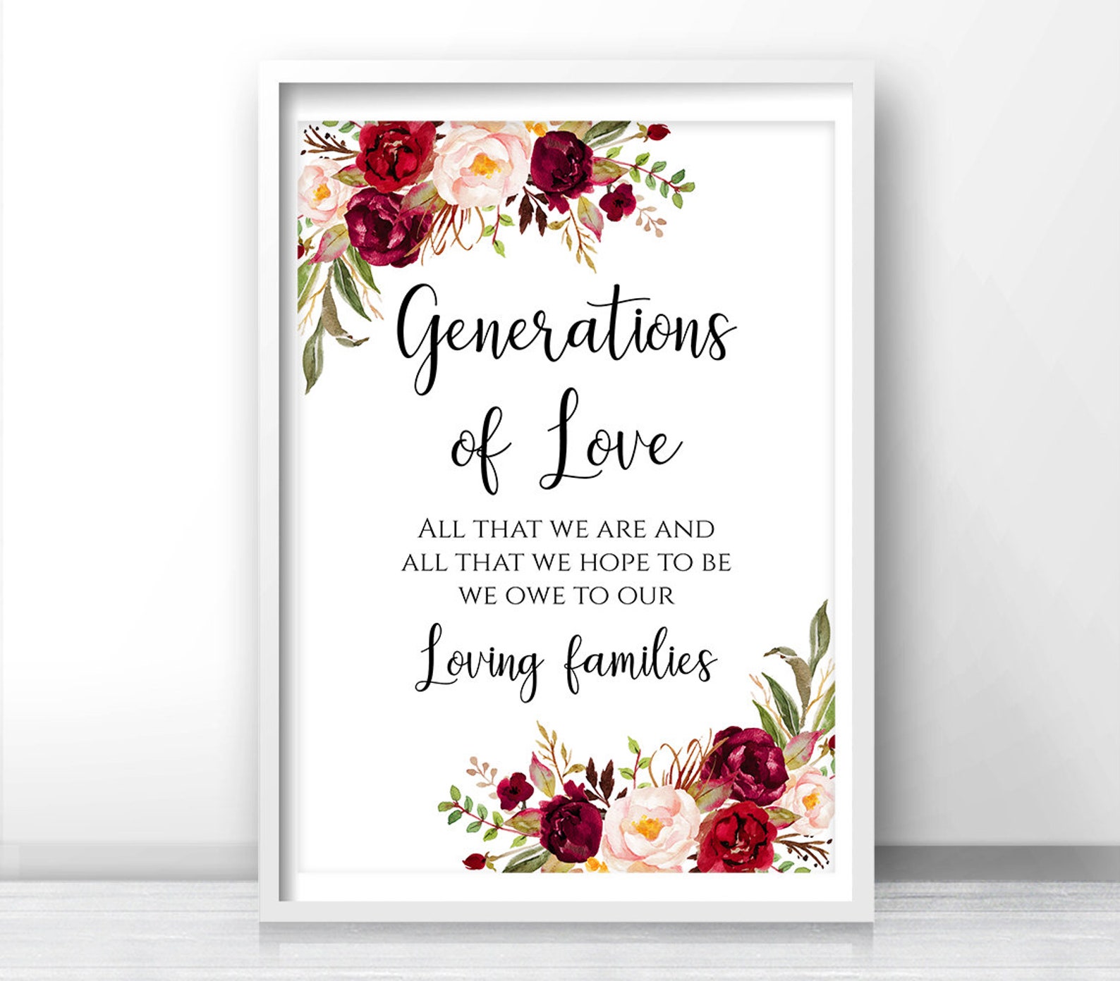 Generations of Love Sign Wedding Printable Floral Red Burgundy | Etsy