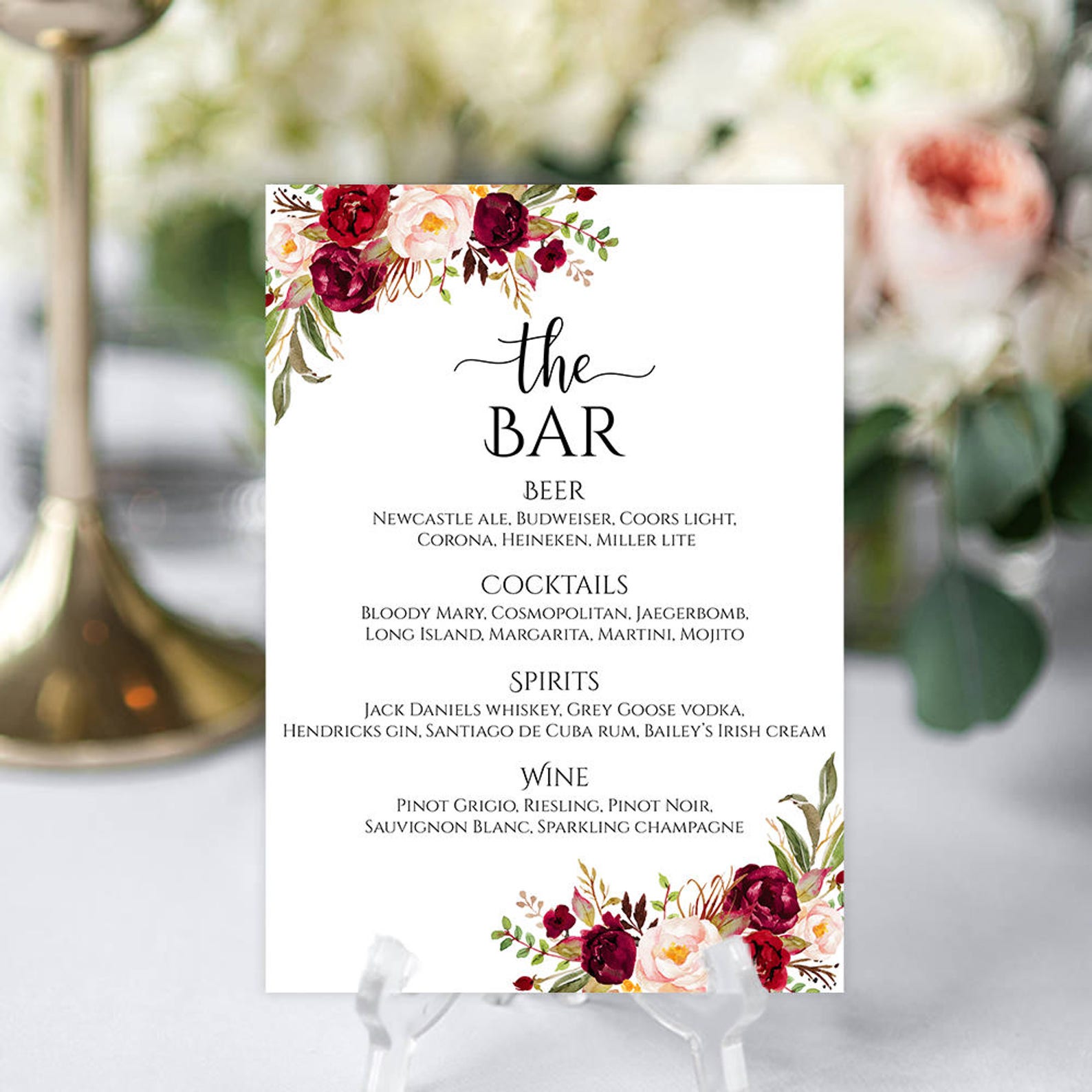 Printable Wedding Bar Sign EDITABLE Template Floral the Bar | Etsy