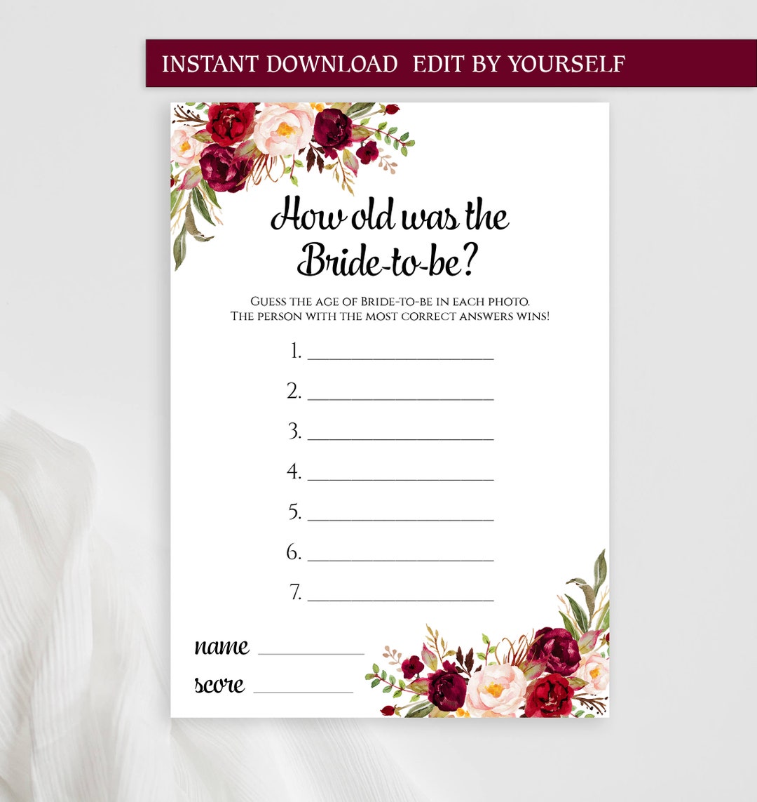 How Old Was the Bride Game EDITABLE PDF Cards Digital - Etsy