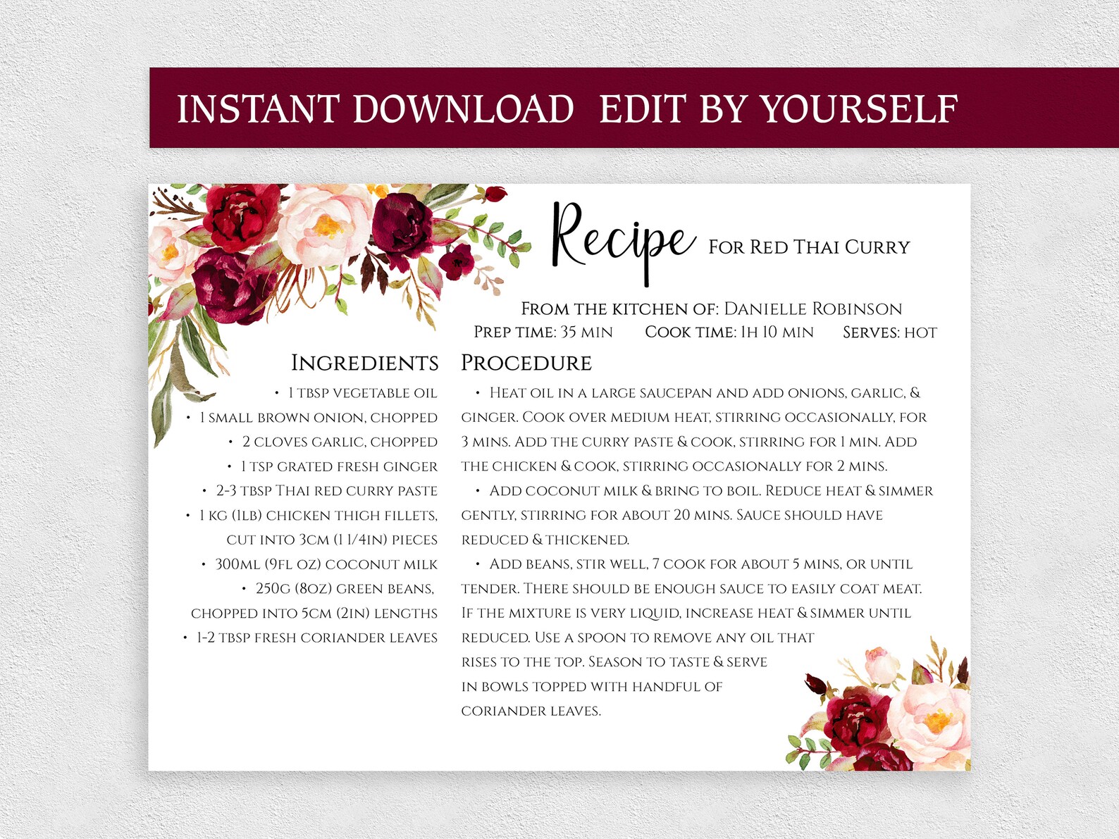 EDITABLE Recipe Cards 5x7 Template Printable Bridal Shower - Etsy
