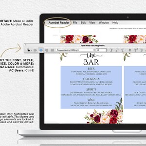 Printable Wedding Bar Sign EDITABLE Template Floral the Bar Menu Sign ...