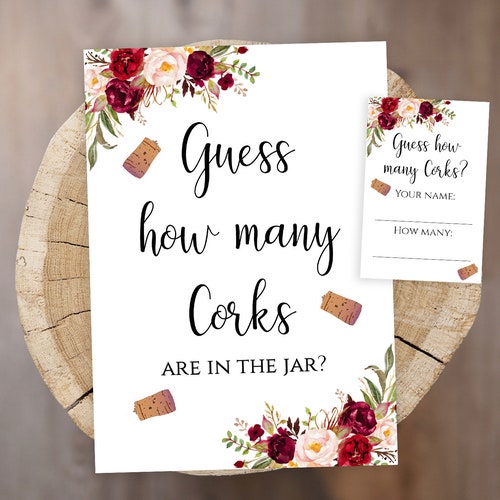 Guess How Many Corks Bridal Shower Games Printable Bridal - Etsy