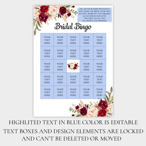 EDITABLE Bridal Shower Bingo Template Printable Personalized Custom ...