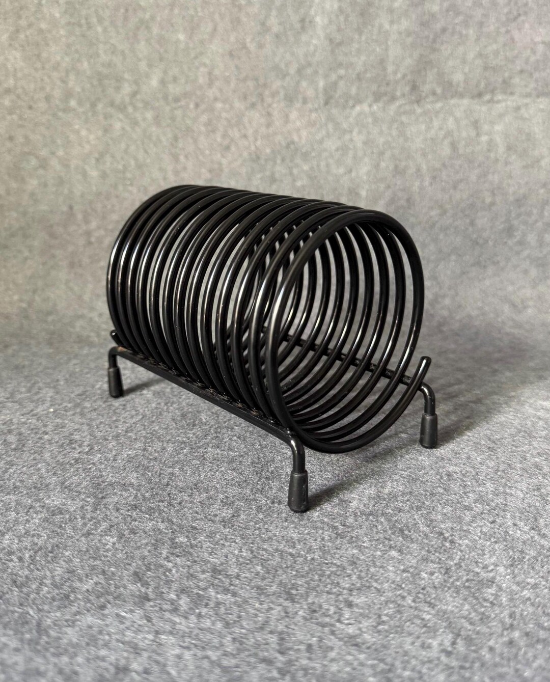 1960’s Retro Black Metal Coil Organizer Thick Wire Spiral Rubber Feet ...
