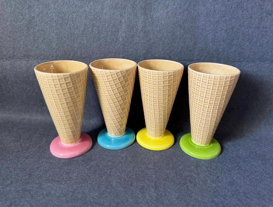 Cute Ice Cream Parlor Waffle Cone Ceramic Serving Bowls, Dessert Sundae ...