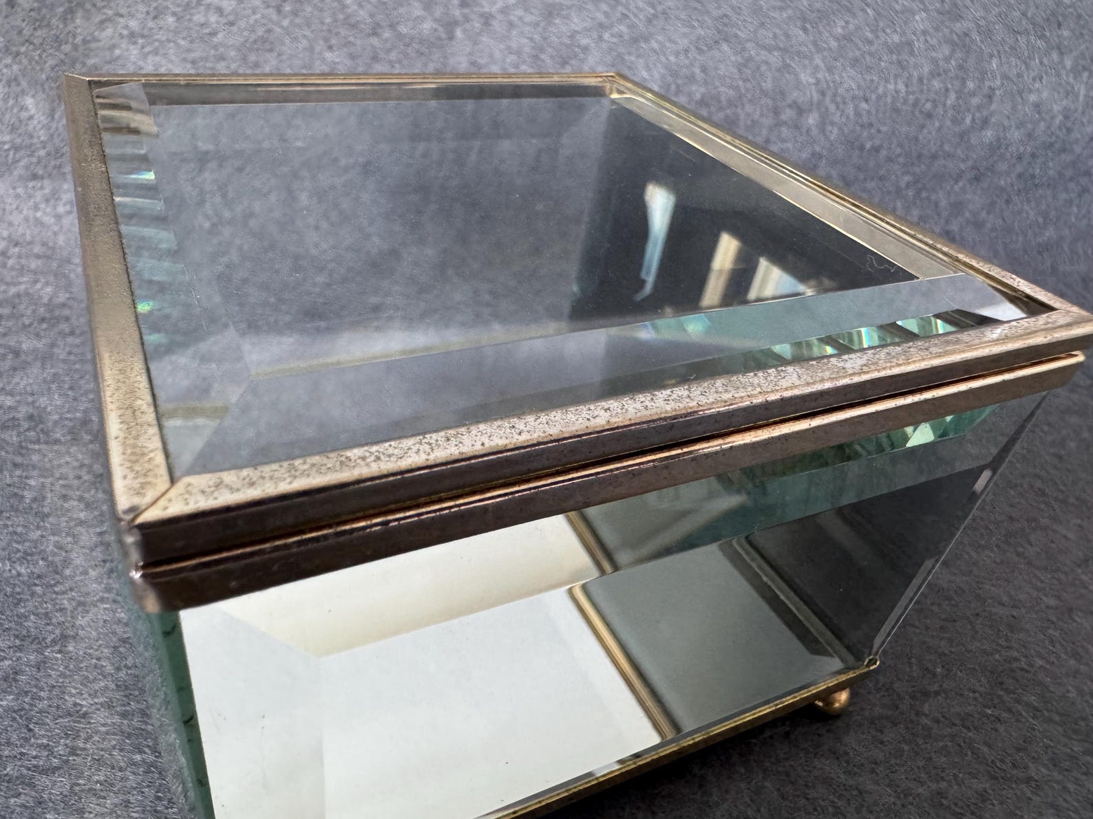 Decorative Glass Mirror Jewelry Box, Gold Trim & Feet / Vintage Home ...