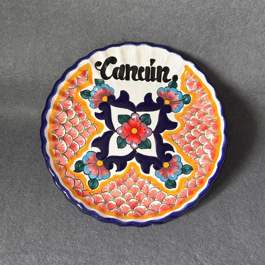 Vintage Talavera Cancun Floral Plate - 10" Hand Painted Mexican Pottery ...