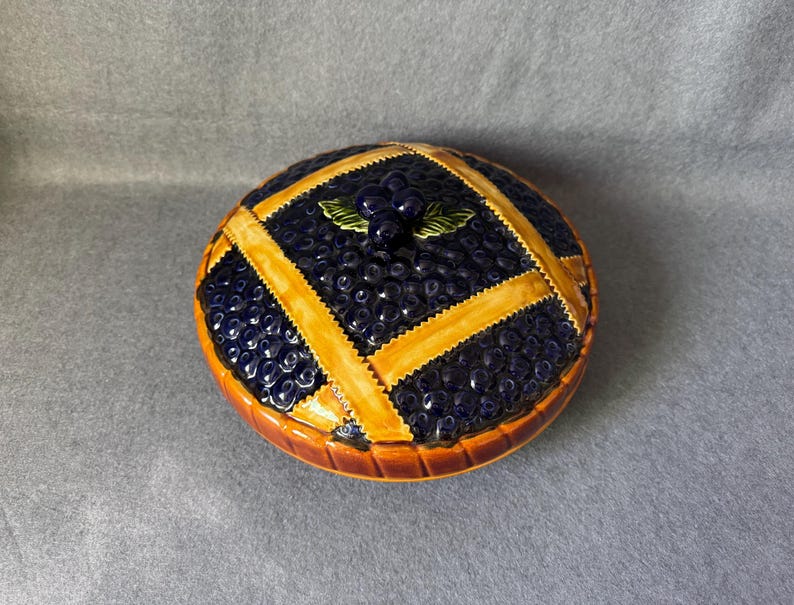 Vintage Ceramic Blueberry Pie Keeper, Majolica Trompe Loeil Pie Dish ...