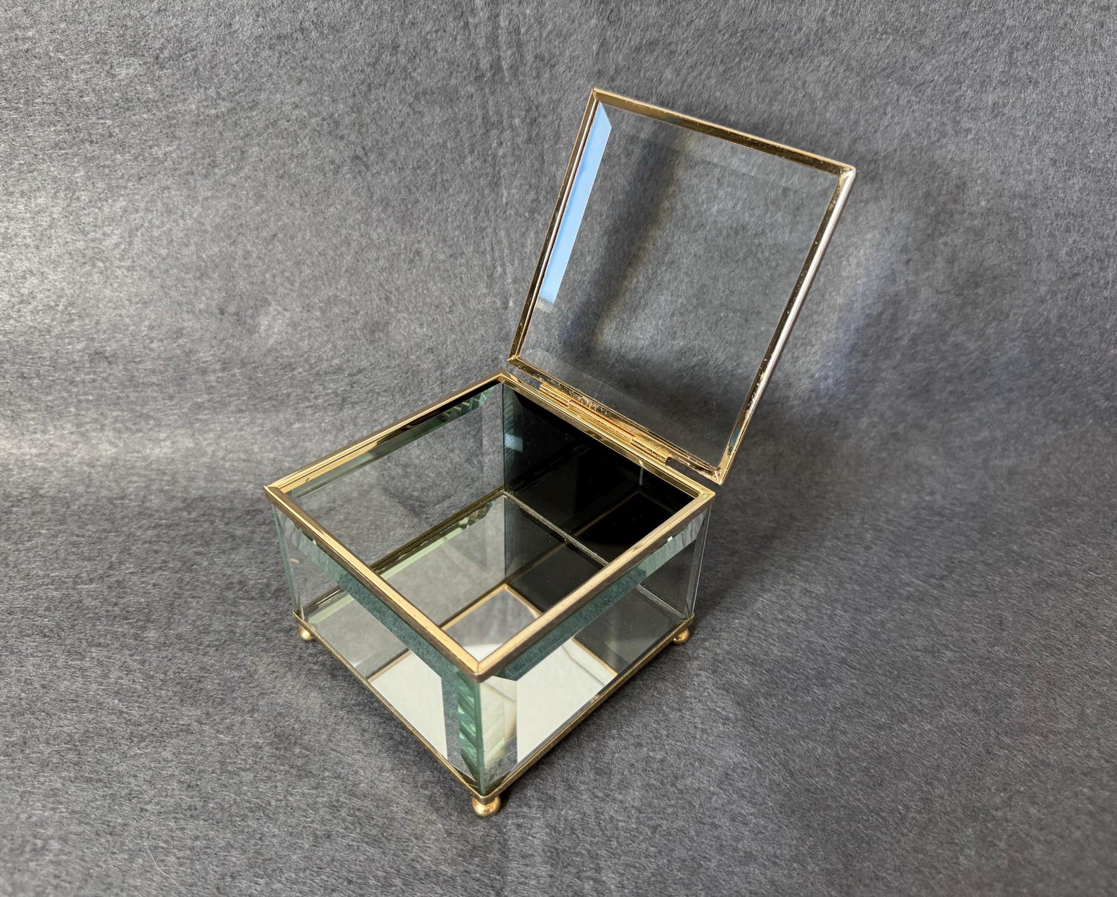 Decorative Glass Mirror Jewelry Box, Gold Trim & Feet / Vintage Home ...