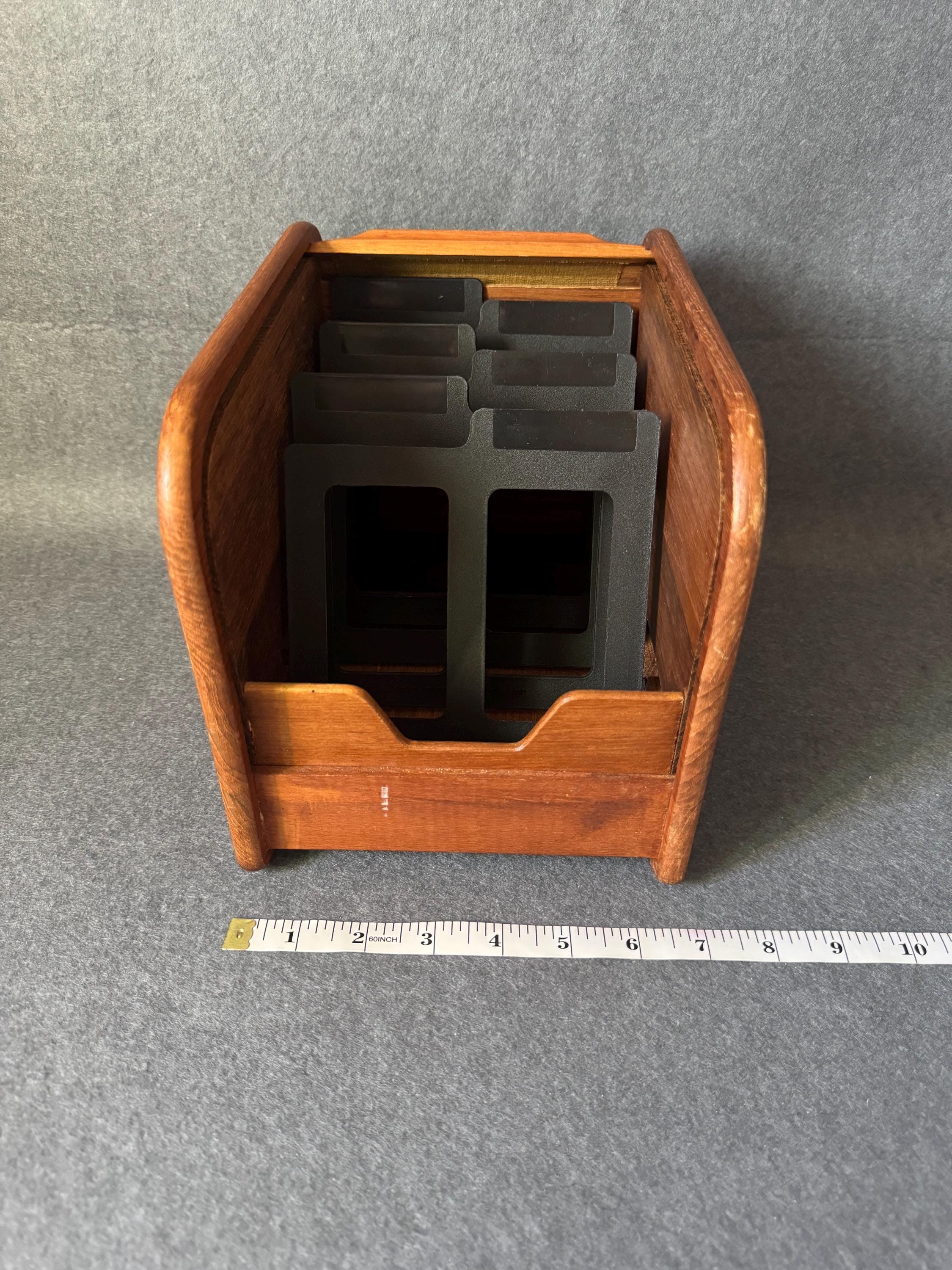 Teak Wood Tambour Roll-top Storage Box / Six Plastic Dividers / Side ...