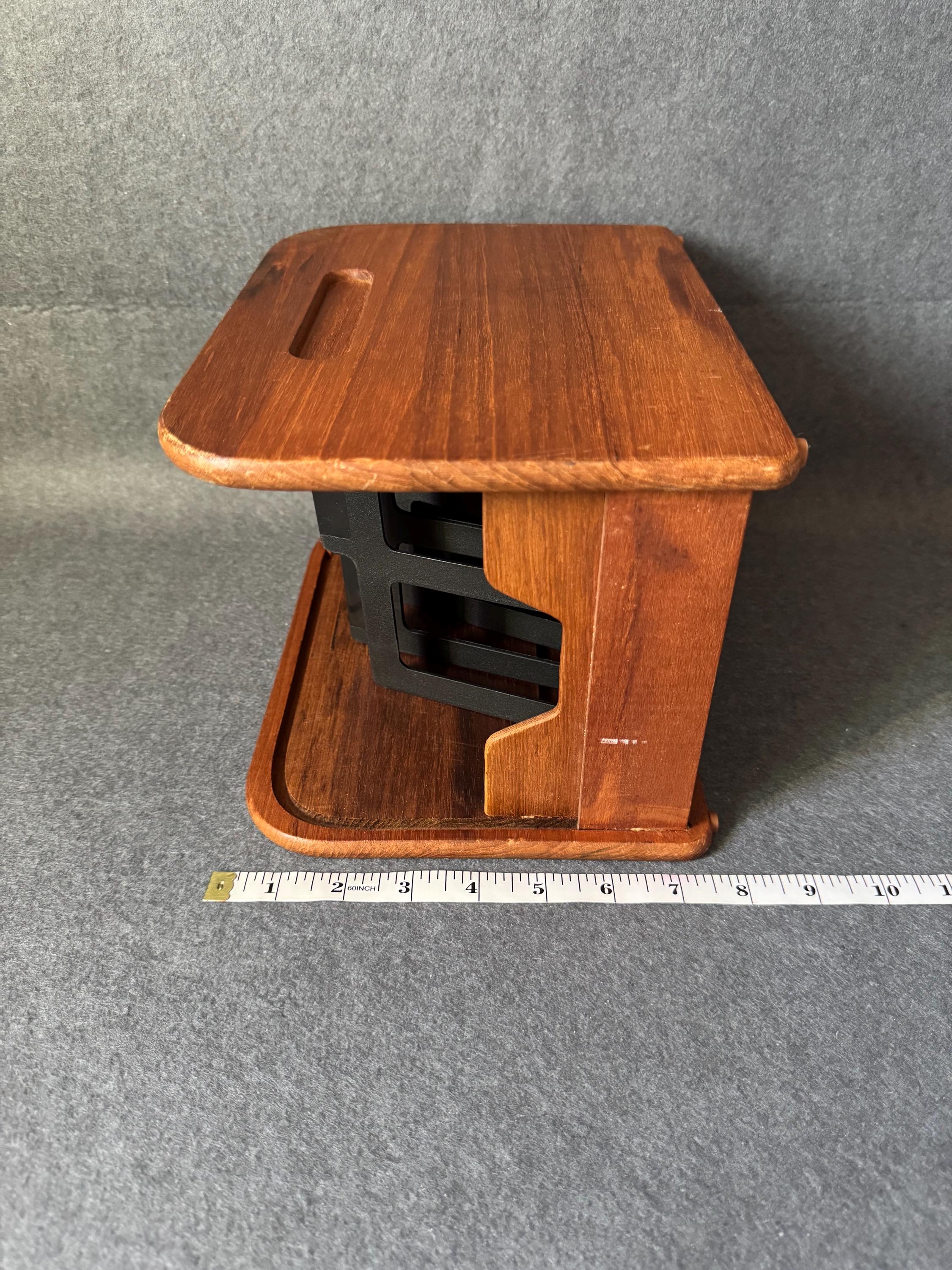 Teak Wood Tambour Roll-top Storage Box / Six Plastic Dividers / Side ...