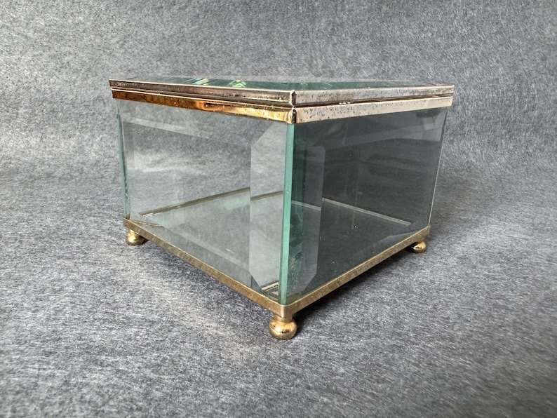 Decorative Glass Mirror Jewelry Box, Gold Trim & Feet / Vintage Home ...