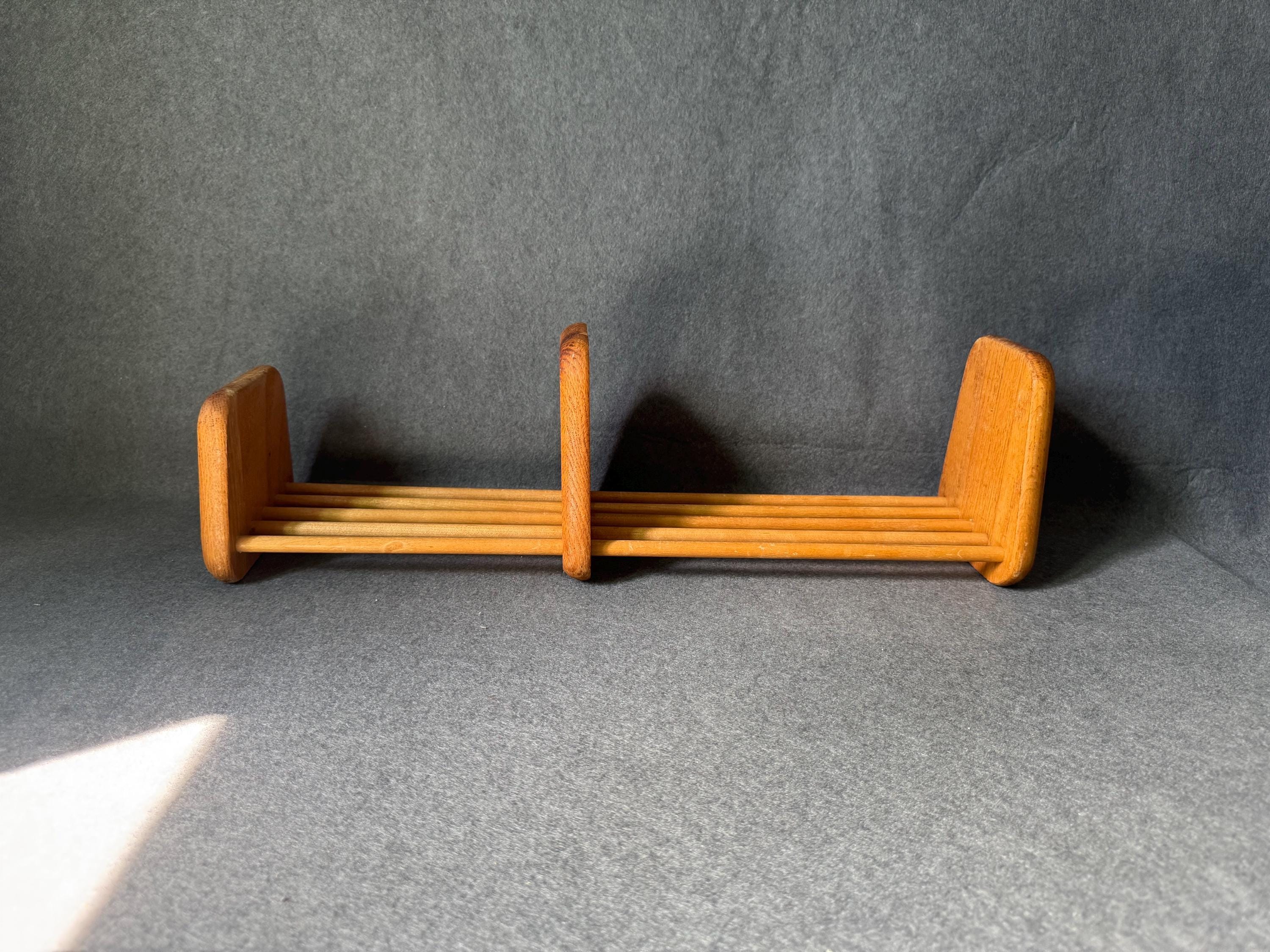 Vintage Mid Century Wooden Expandable Book Rack | Sliding Tabletop ...