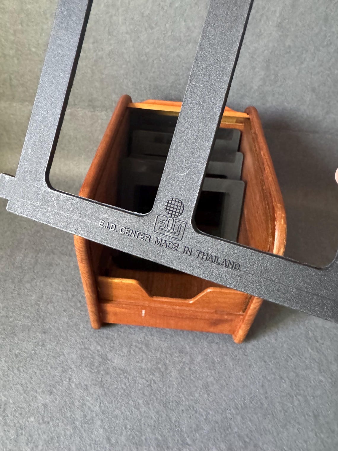 Teak Wood Tambour Roll-top Storage Box / Six Plastic Dividers / Side ...