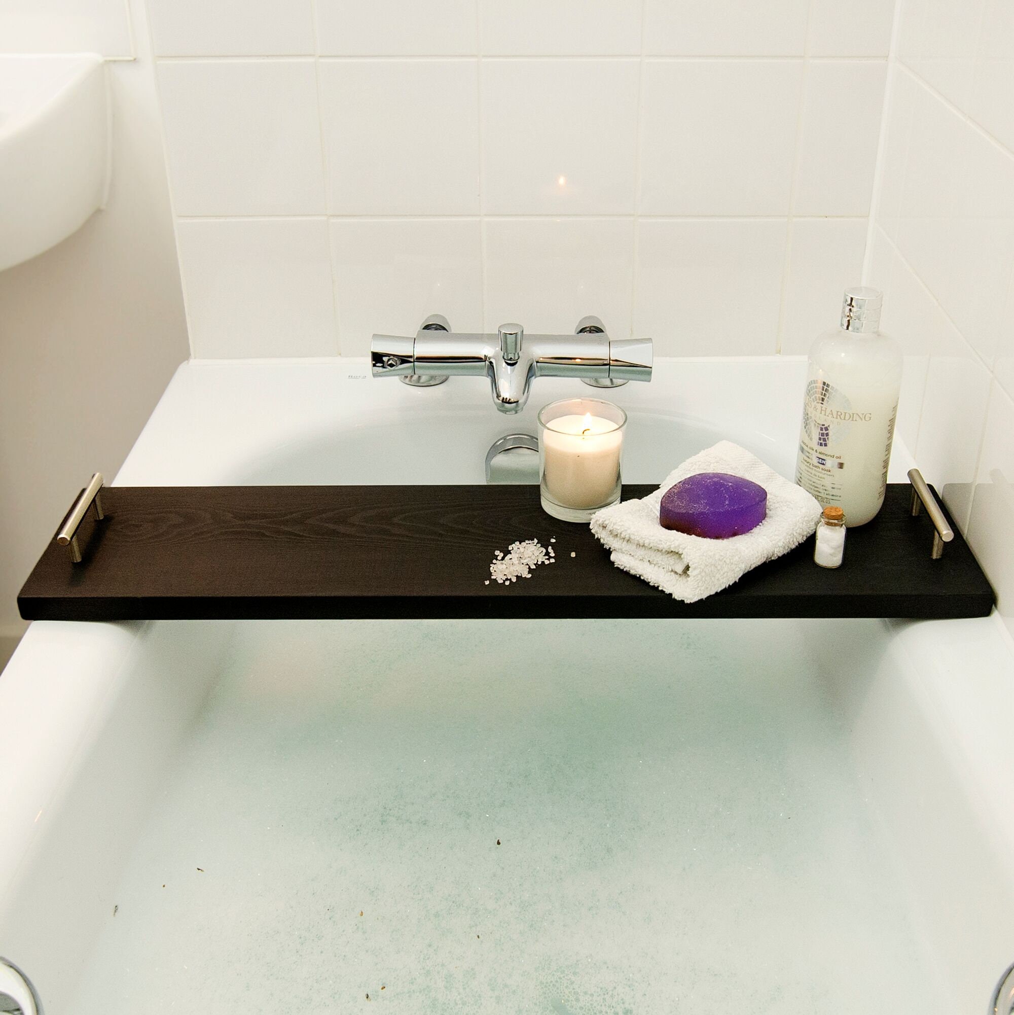 Wooden Bath Rack With Silver Handles Bath Board Bath Caddy Bath Tray ...