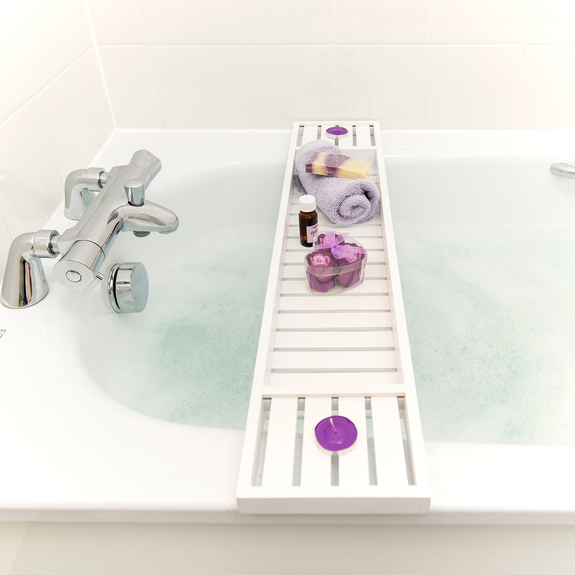 Solid Pine Wood Handmade White Bathtub Rack Bridge Caddy - Etsy UK