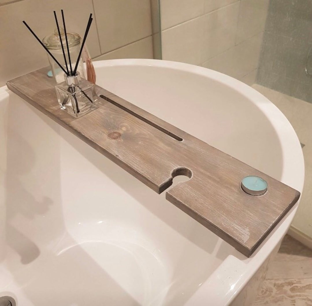 Ash Barn Rustic Grey Wooden Bath Rack Gray Rustic Bath Tray Bath Rack ...