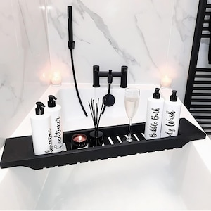 UTOPIA - Solid Wooden Rustic Black Slated Bath Rack Over the Bath Tub ...