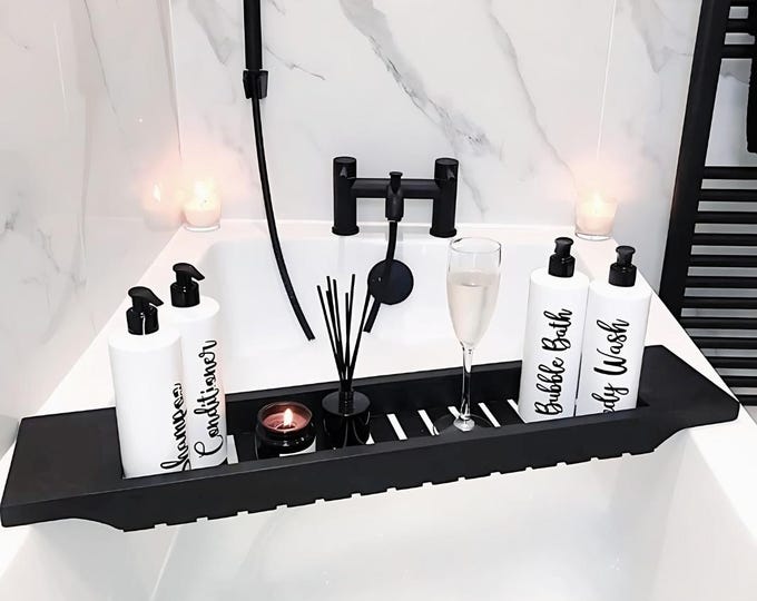 UTOPIA - Solid Wooden Rustic Black Slated Bath Rack Over the Bath Tub ...