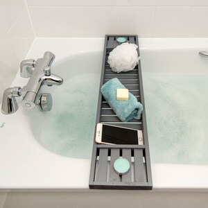 Wooden Grey Bath Rack Over the Bath Storage Tray Bath Board Bath Rack ...