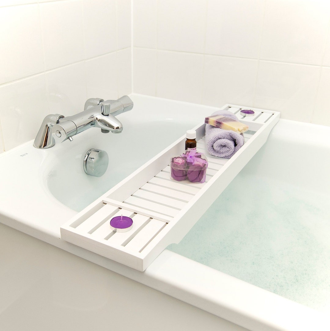 Solid Pine Wood Handmade White Bathtub Rack Bridge Caddy Wooden - Etsy