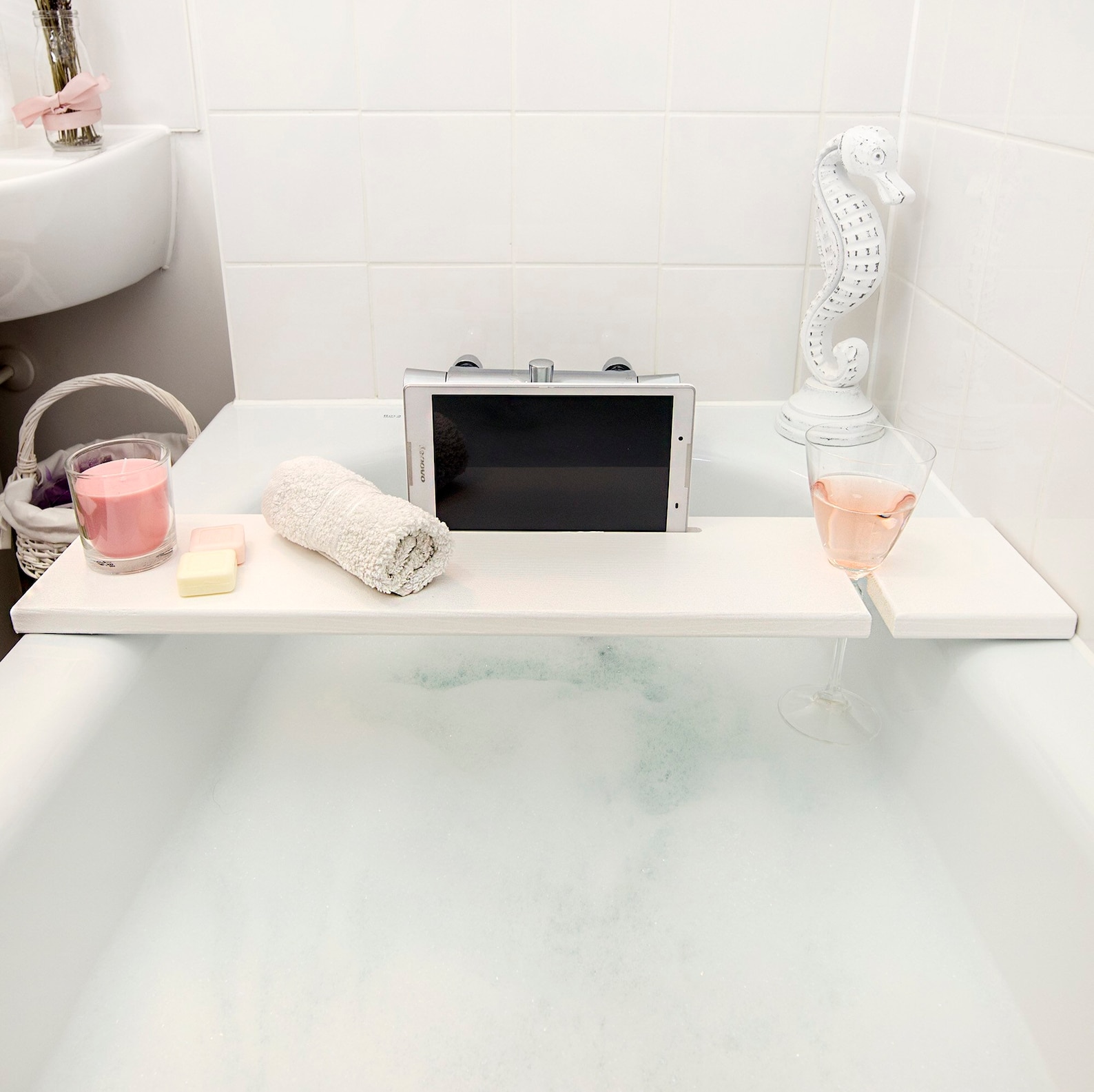 White Bath Rack Over the Bathtub Storage Caddy Wooden Bath - Etsy Canada