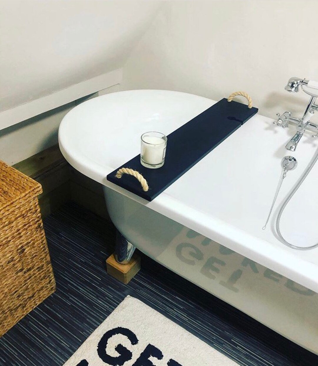 Wooden Black Bath Rack Bath Tray Bath Board With Rope Handles and Wine ...